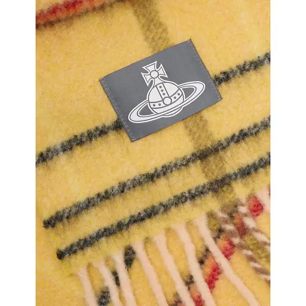 VIVIENNE WESTWOOD Checked Brand-patch Wool-blend Scarf