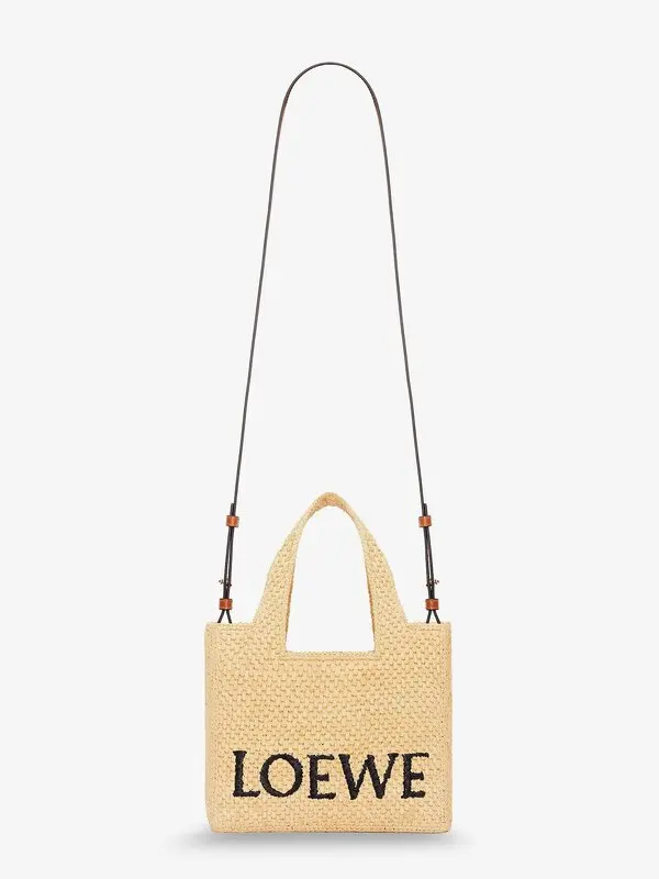 Loewe Paula's Ibiza -small Font Raffia Handbag With Embroidered Logo On The Front - Cream
