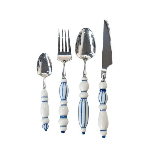 H2 STUDIO Fun Dining Handcrafted Ceramic Porcelain Cutlery Full Set Classic - Blue