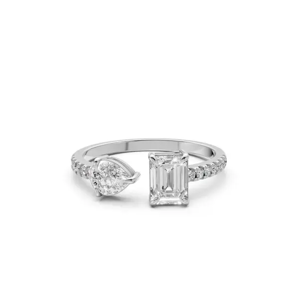 AYA FINE JEWELRY Harlow Emerald Cut & Pear Lab Grown Diamond Toi Et Moi Ring In Gold - White