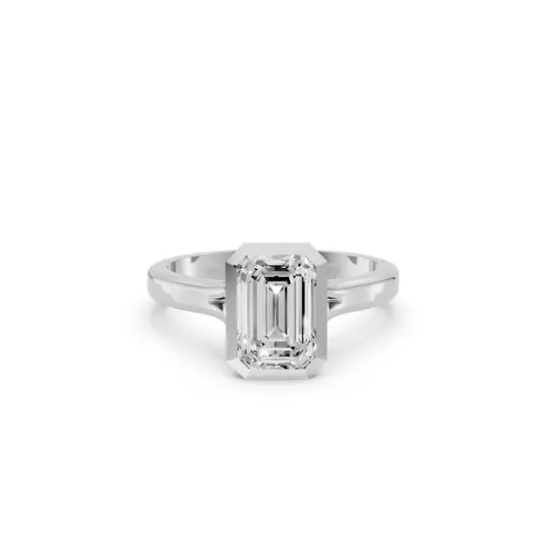 AYA FINE JEWELRY Elara Emerald Cut Lab Grown Diamond Bezel Solitaire Engagement Ring In Gold - White