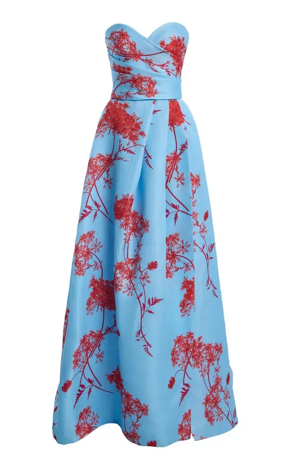 Monique Lhuillier Silk Draped Bodice Ball Gown