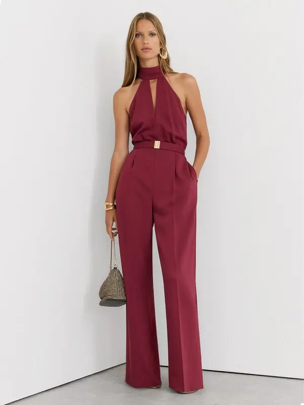 REISS Jodie Petite Halterneck Belted Wide-leg Jumpsuit