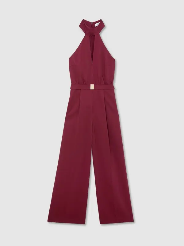REISS Jodie Petite Halterneck Belted Wide-leg Jumpsuit
