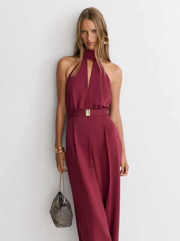 REISS Jodie Petite Halterneck Belted Wide-leg Jumpsuit