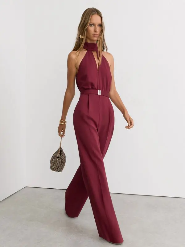 REISS Jodie Petite Halterneck Belted Wide-leg Jumpsuit