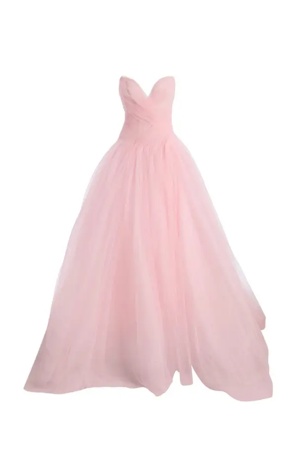 Monique Lhuillier Strapless Draped Tulle Ball Gown