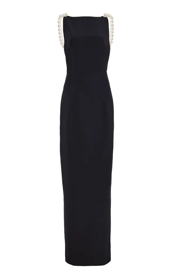 Monique Lhuillier Bateau Neckline Maxi Dress With Pearl Straps