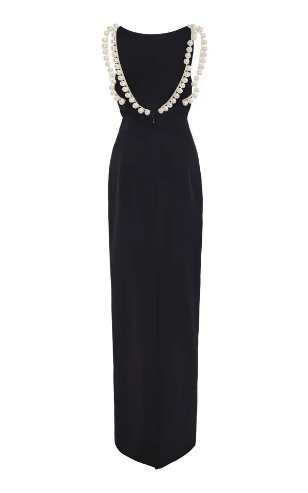 Monique Lhuillier Bateau Neckline Maxi Dress With Pearl Straps