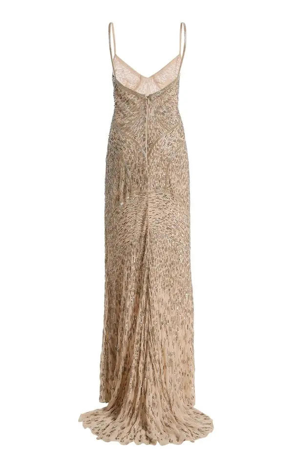 Monique Lhuillier Stardust Embroidered Silk-chiffon Sheath Gown