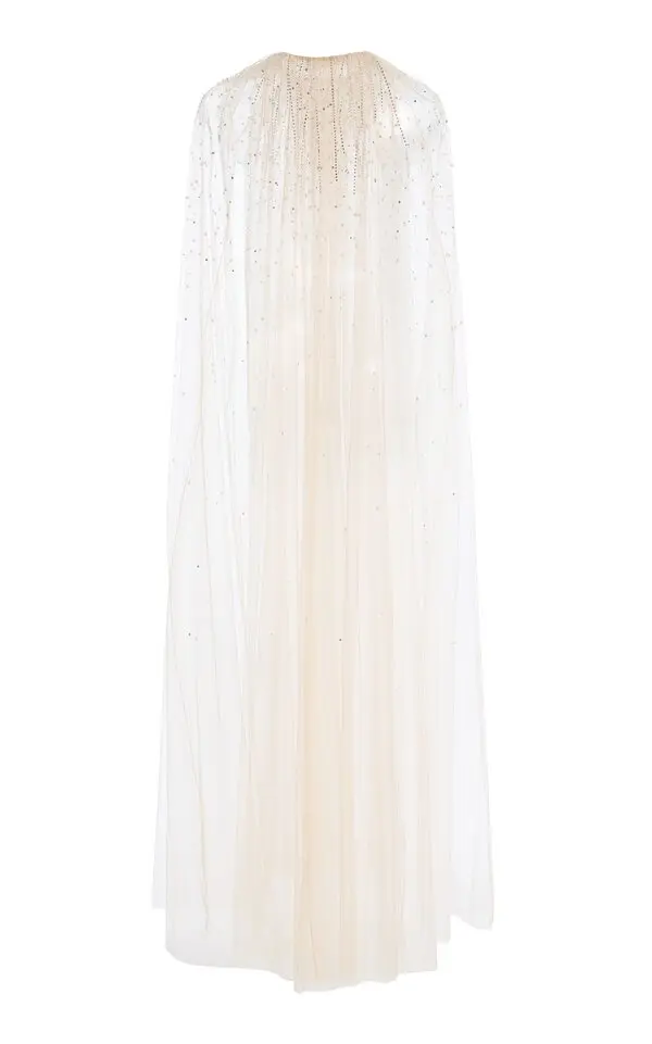 Monique Lhuillier Embroidered Tulle Evening Cape