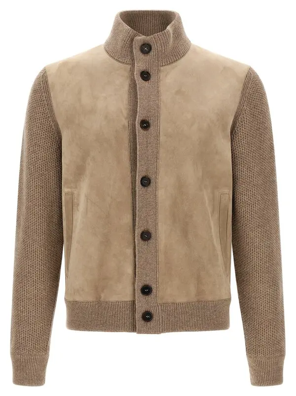 Zegna Suede Panel Cardigan - Cream