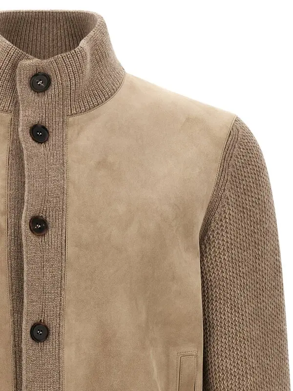 Zegna Suede Panel Cardigan - Cream
