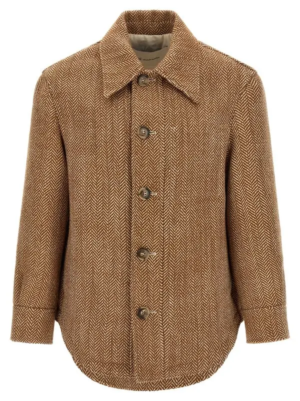 AMI Paris Chevron Wool Overshirt - Brown