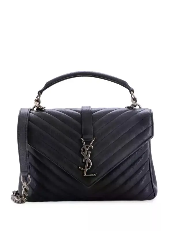 Saint Laurent Classic Monogram College Bag Matelasse Chevron Leather Medium Crossbody Bag - Black