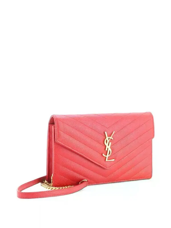 Saint Laurent Classic Monogram Wallet On Chain Matelasse Chevron Leather Small Crossbody Bag - Red