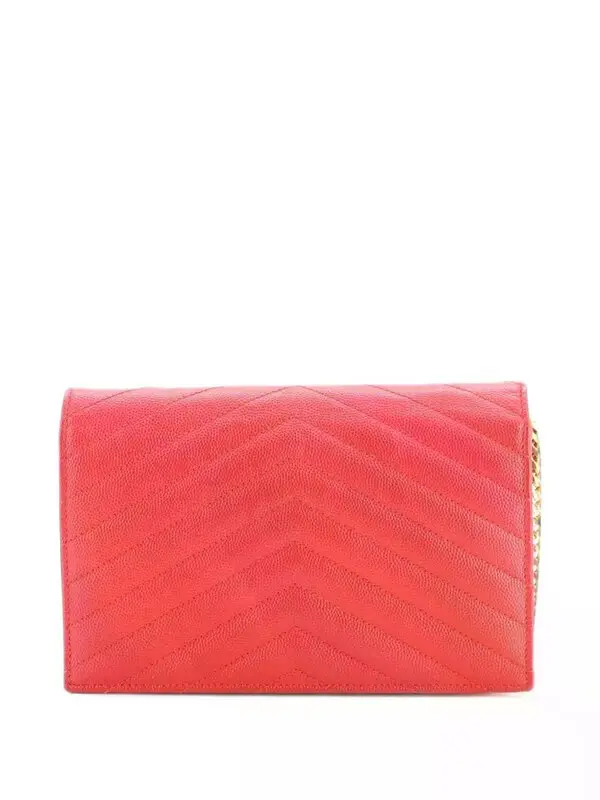 Saint Laurent Classic Monogram Wallet On Chain Matelasse Chevron Leather Small Crossbody Bag - Red