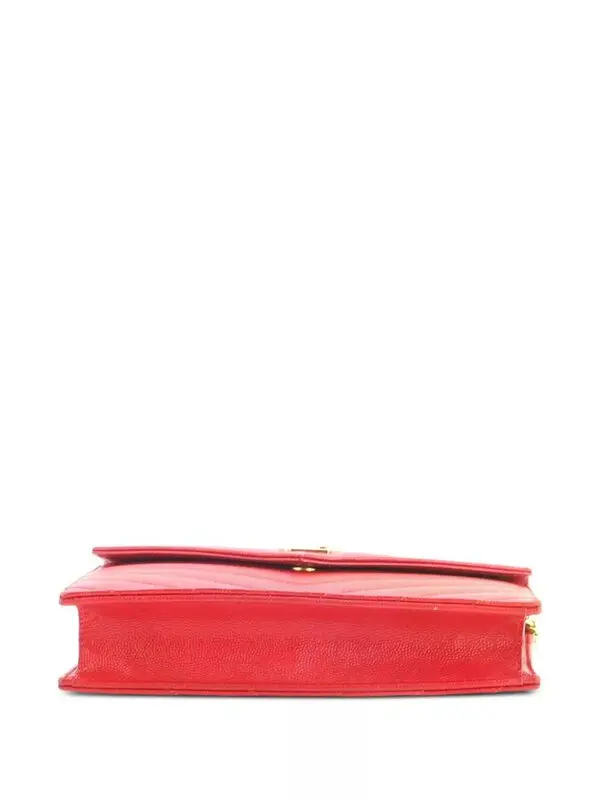 Saint Laurent Classic Monogram Wallet On Chain Matelasse Chevron Leather Small Crossbody Bag - Red