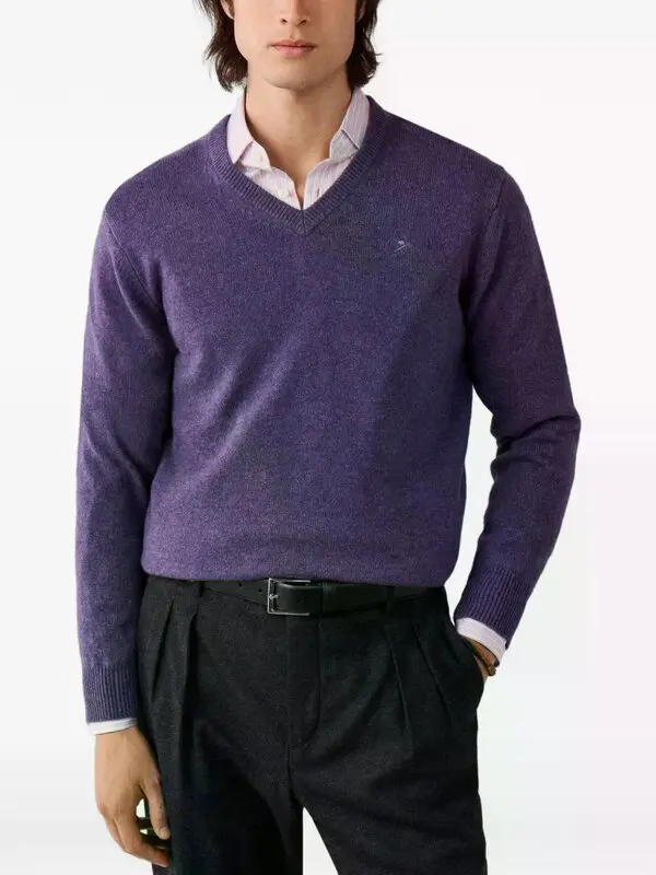 HACKETT  V-neck Lambswool Sweater - Purple