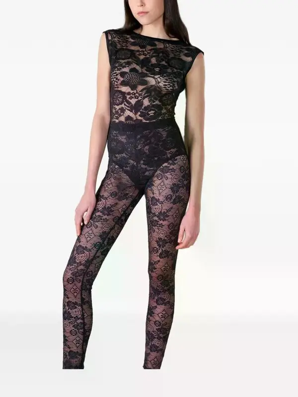 JULIE DE LIBRAN Floral-embroidered Catsuit - Black