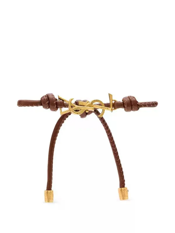 Saint Laurent Cassandre Cord Bracelet In Leather - Brown