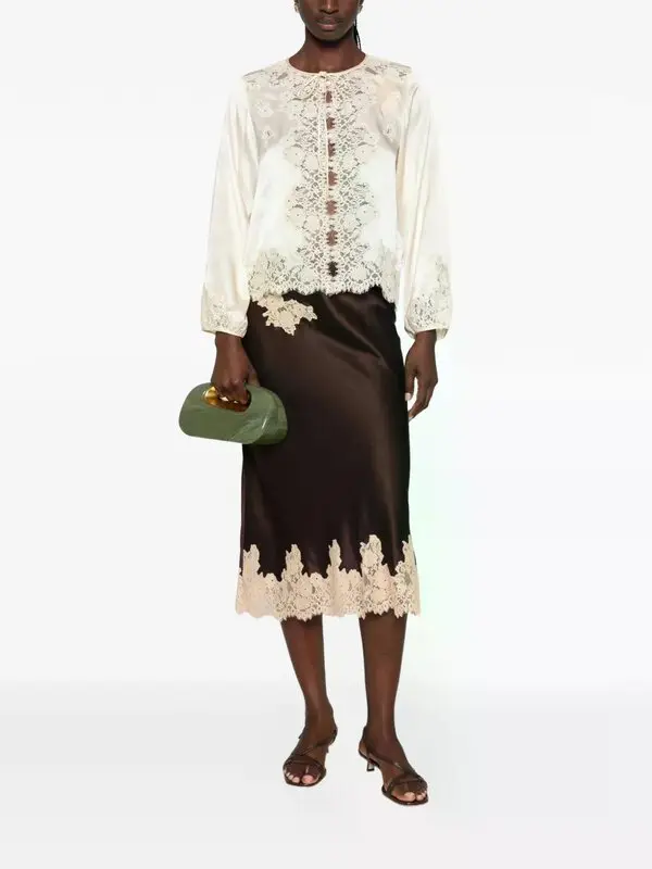 DÔEN Elowette Lace-trim Midi Skirt - Brown