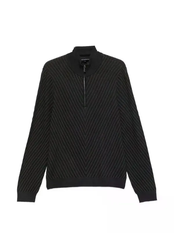 Emporio Armani Chevron-knit Half-zip Sweater - Grey