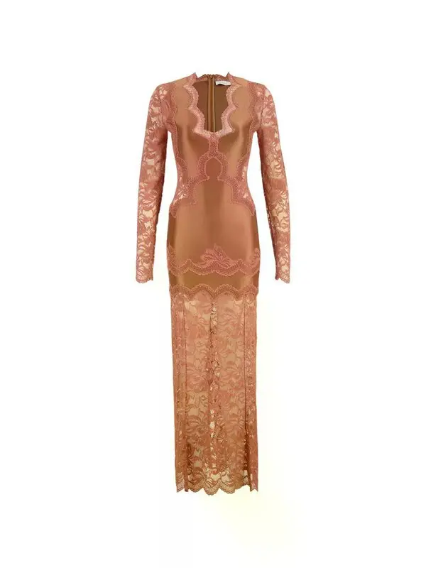 Rabanne Lace-panelled V-neck Maxi Dress - Neutrals