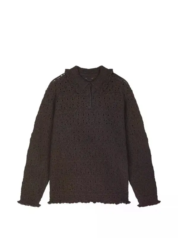 JNBY Crochet-knit Ruffled Polo Top