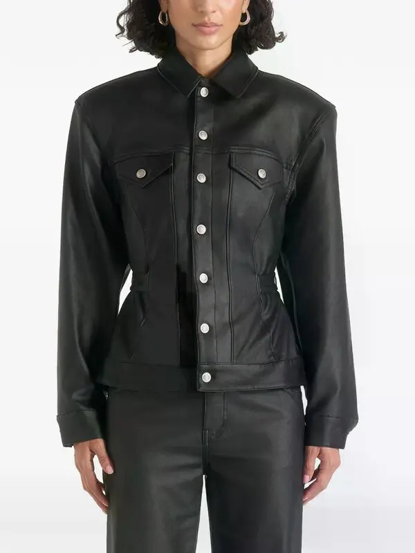 Manière De Voir Karla Wax-effect Cinch-waist Jacket - Black