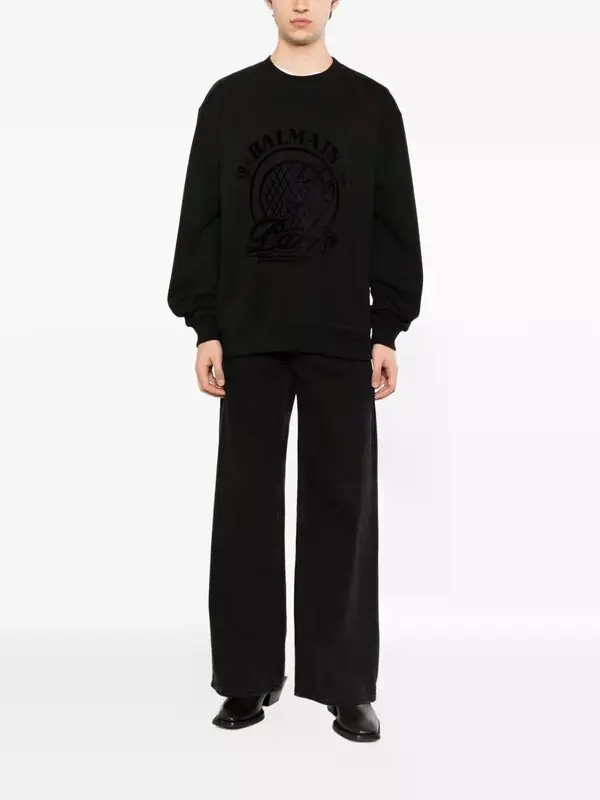 Balmain 1945quilted Flock Logo Sweatshirt - Black