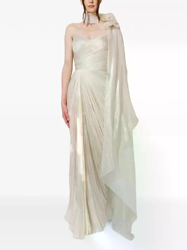 IRIS SERBAN Dolly Draped Silk Maxi Dress - Neutrals