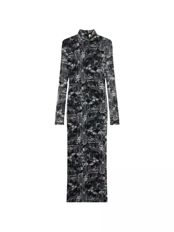 Blumarine Graphic-print High-neck Maxi Dress