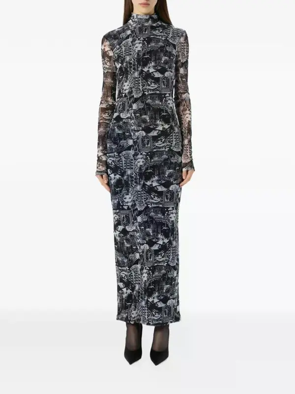 Blumarine Graphic-print High-neck Maxi Dress