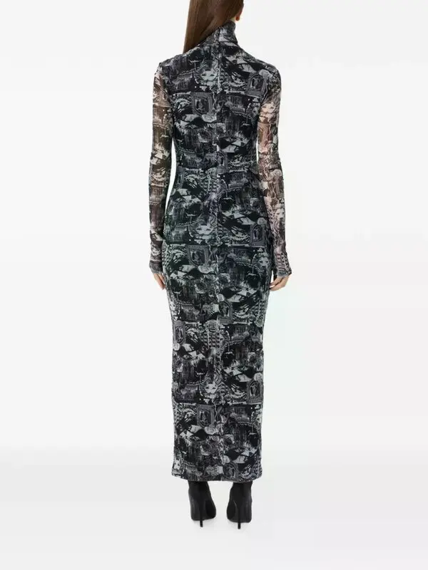 Blumarine Graphic-print High-neck Maxi Dress