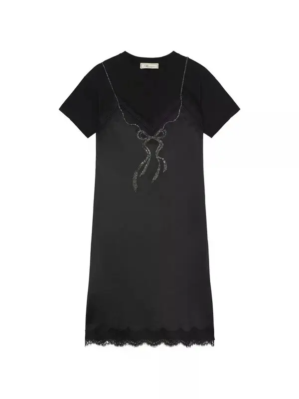 Blumarine Lace-trim Rhinestone-embellished Midi Dress