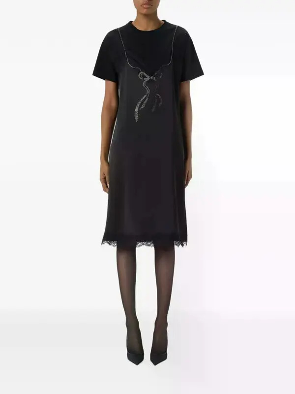Blumarine Lace-trim Rhinestone-embellished Midi Dress