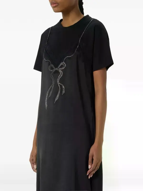 Blumarine Lace-trim Rhinestone-embellished Midi Dress