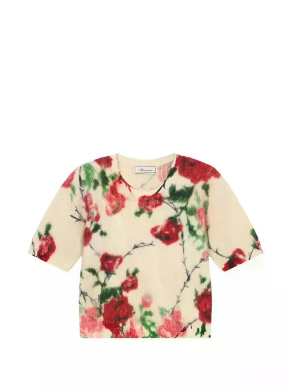 Blumarine Floral-print Rib-knit Sweater - Neutrals