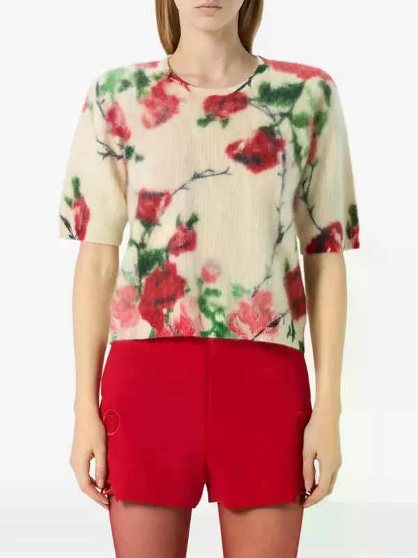 Blumarine Floral-print Rib-knit Sweater