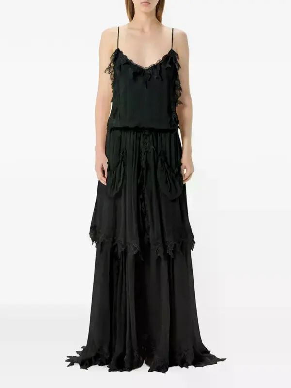 Blumarine Lace-trim Crepon Maxi Dress