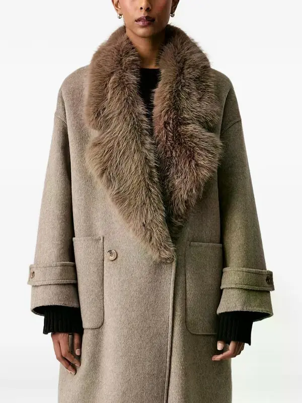 VICOLO Faux-fur Collar Double-breasted Coat