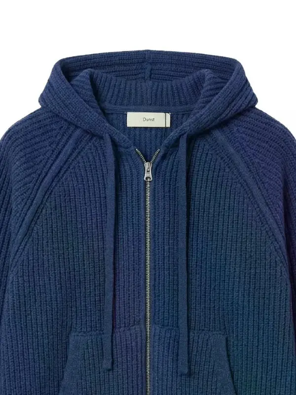 DUNST Ribbed-knit Zip-up Hoodie - Blue