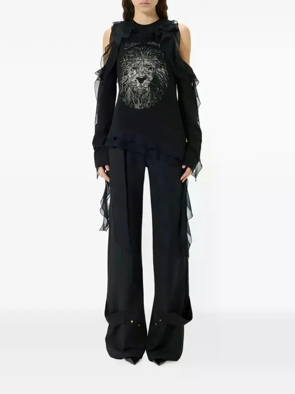 Blumarine Rhinestone-embellished Ruffled T-shirt - Black