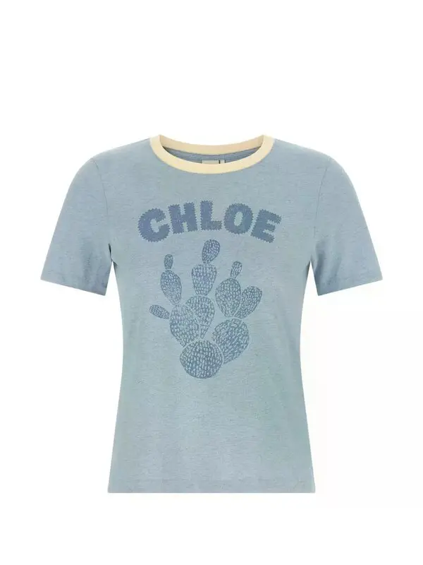 Chloé Logo-print Cactus-print T-shirt - Blue