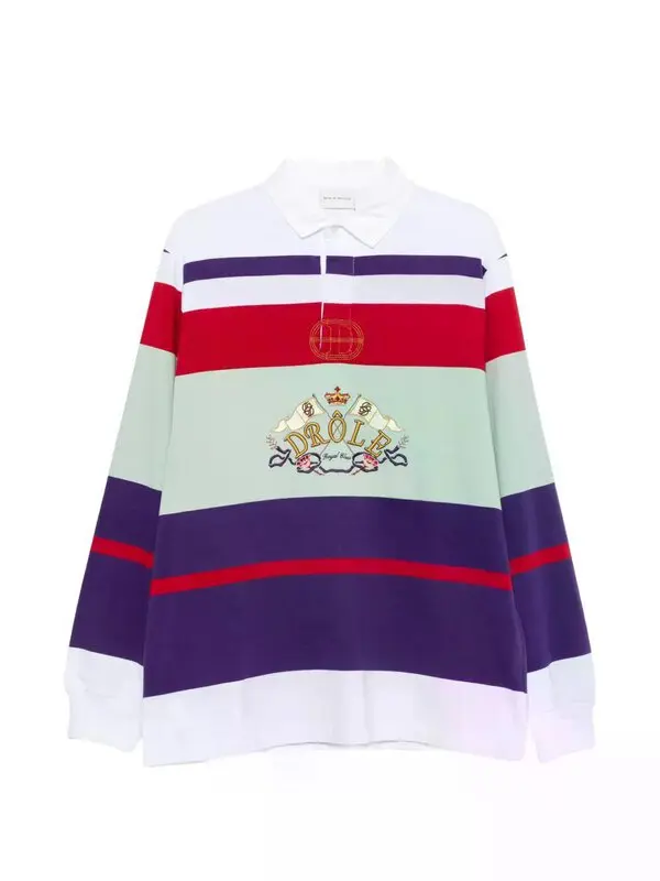 Drole De Monsieur Logo-embroidered Striped Polo Shirt - Purple