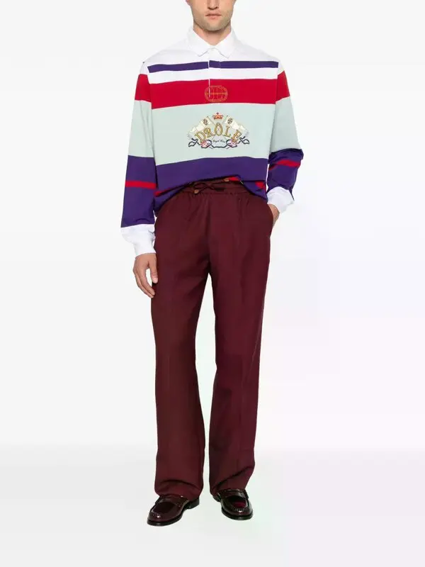 Drole De Monsieur Logo-embroidered Striped Polo Shirt - Purple