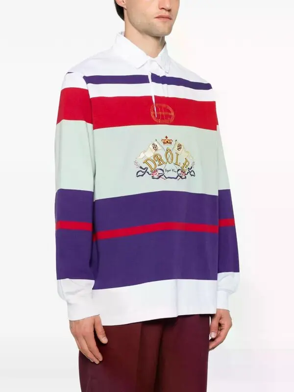 Drole De Monsieur Logo-embroidered Striped Polo Shirt - Purple