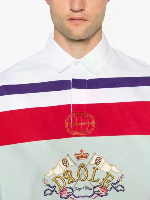 Drole De Monsieur Logo-embroidered Striped Polo Shirt - Purple