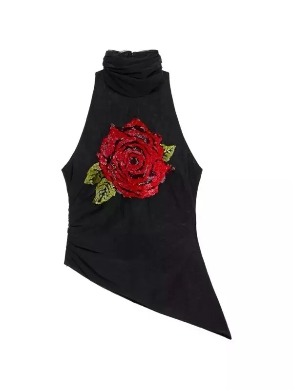 Blumarine Sequin-embroidered Tulle Top - Black